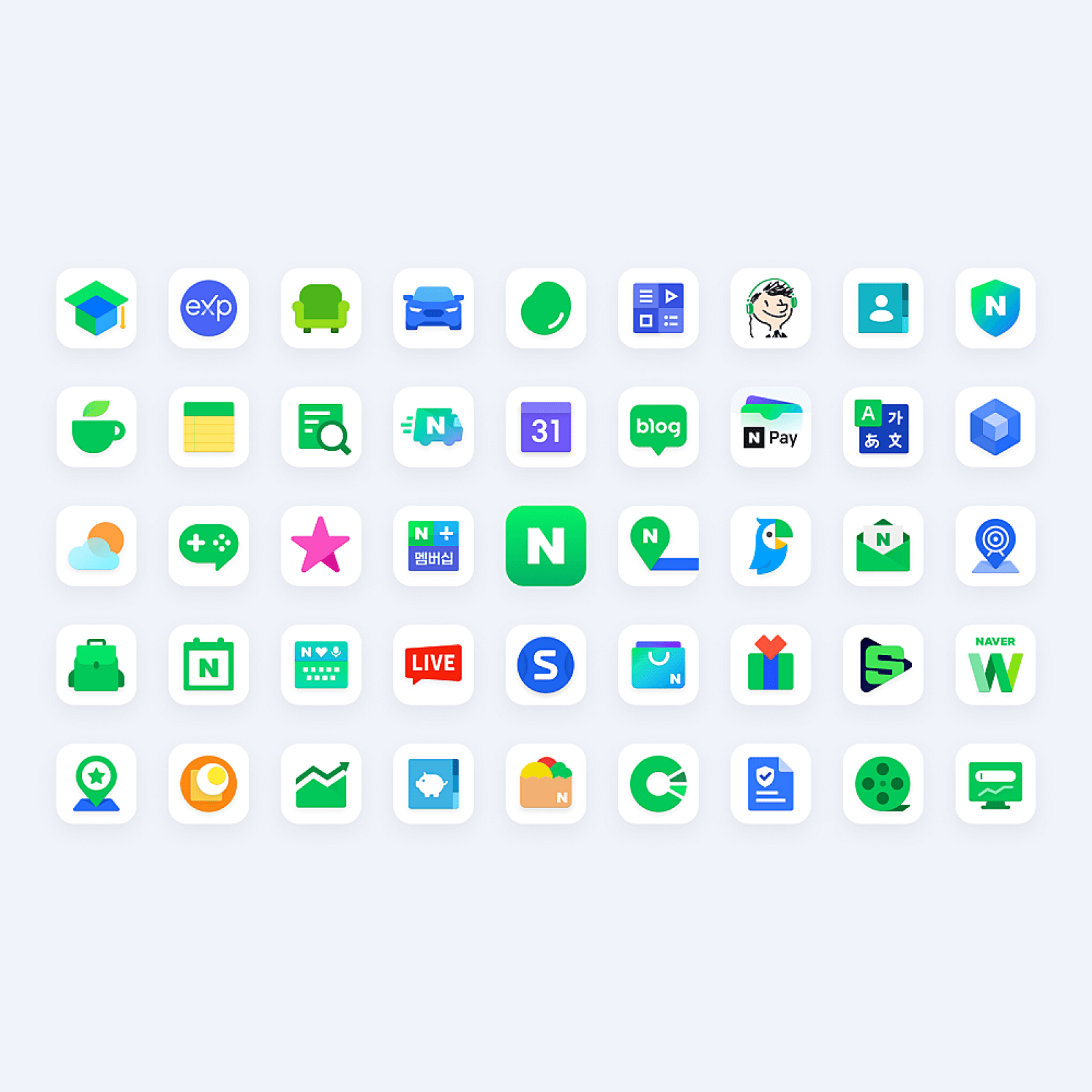 네이버 앱 아이콘 리뉴얼: 189개의 일관되면서 개성적인 아이콘 - 디자인 나침반